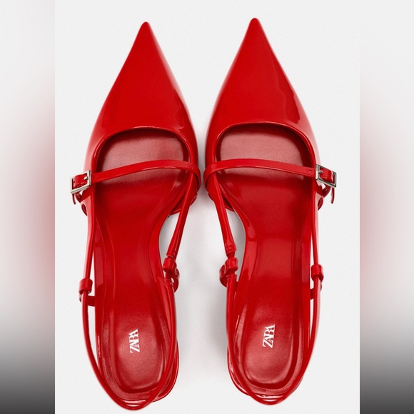 Zara | Shoes | Zara Red Strappy Slingbacks Patent Finished Shoes 224 ...